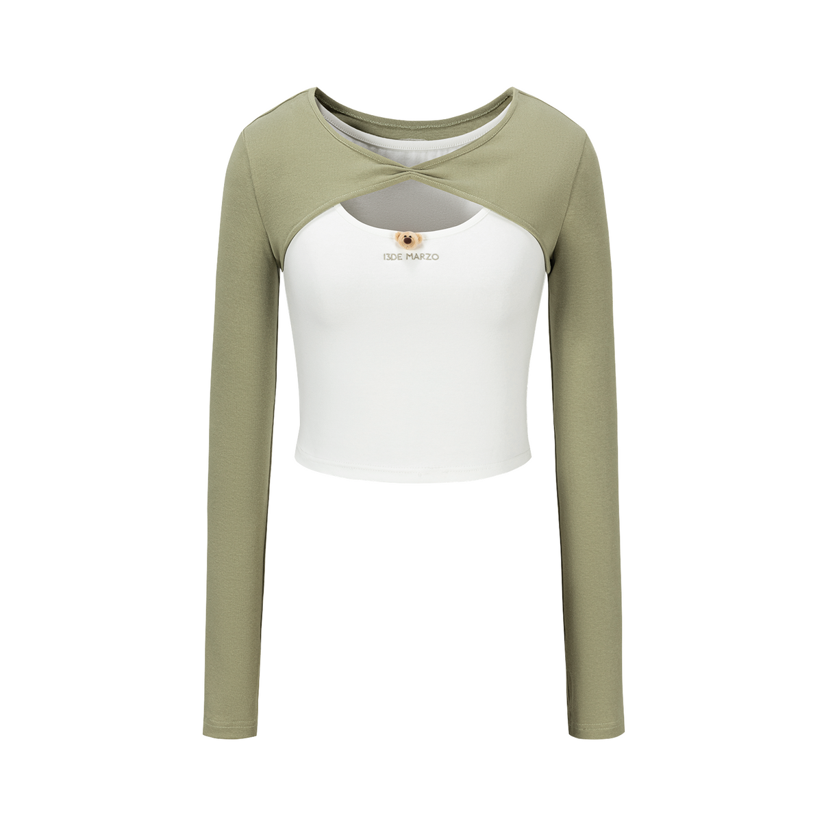 13DE MARZO｜Knitted Lace-Up Two-Piece Long Sleeve Set Green