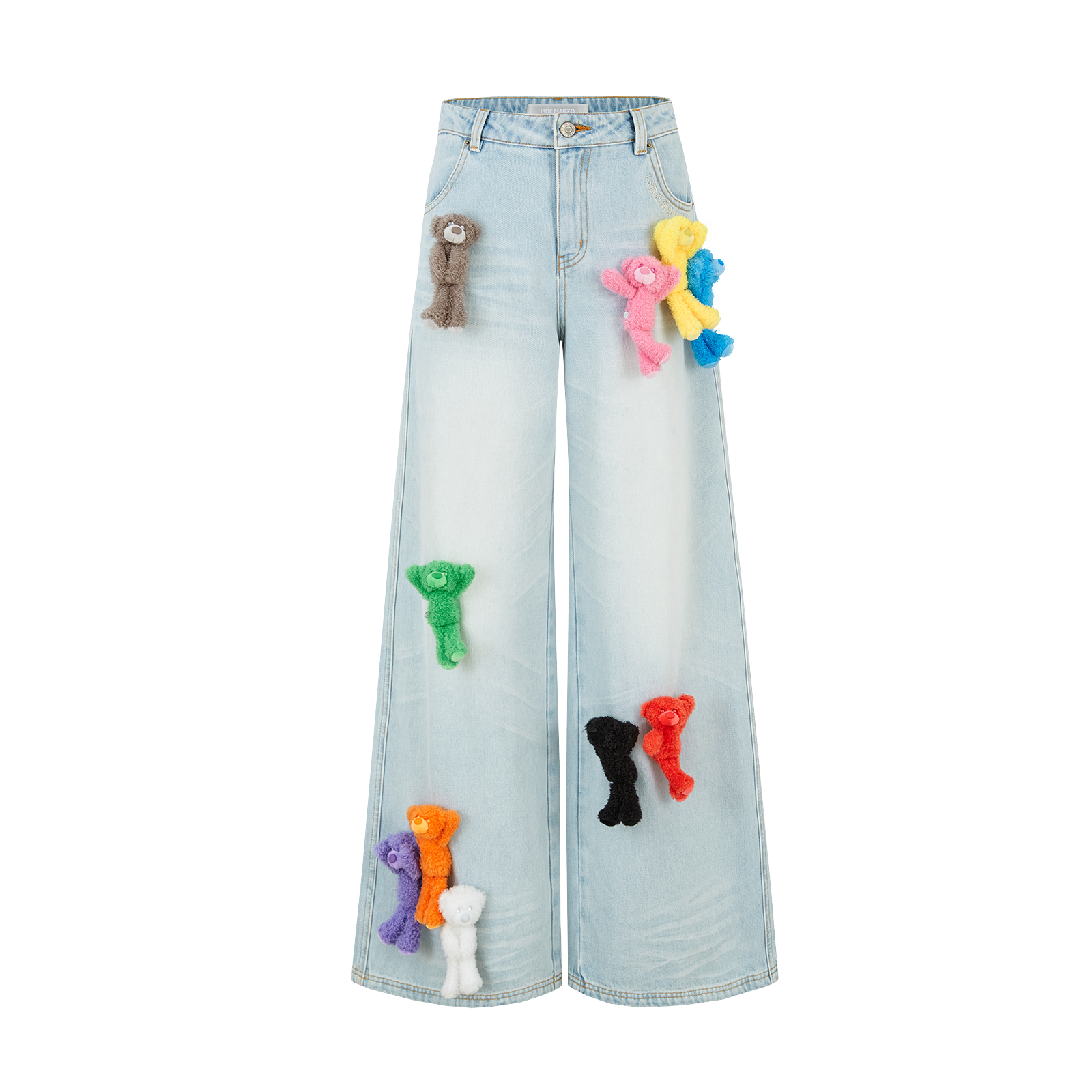 13DE MARZO｜Colorful All-Over Bear Print Jeans Blue